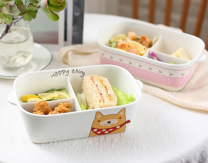 Microwavable Ceramic Bento Box With Seal Rectangular Shape With Divide ...
